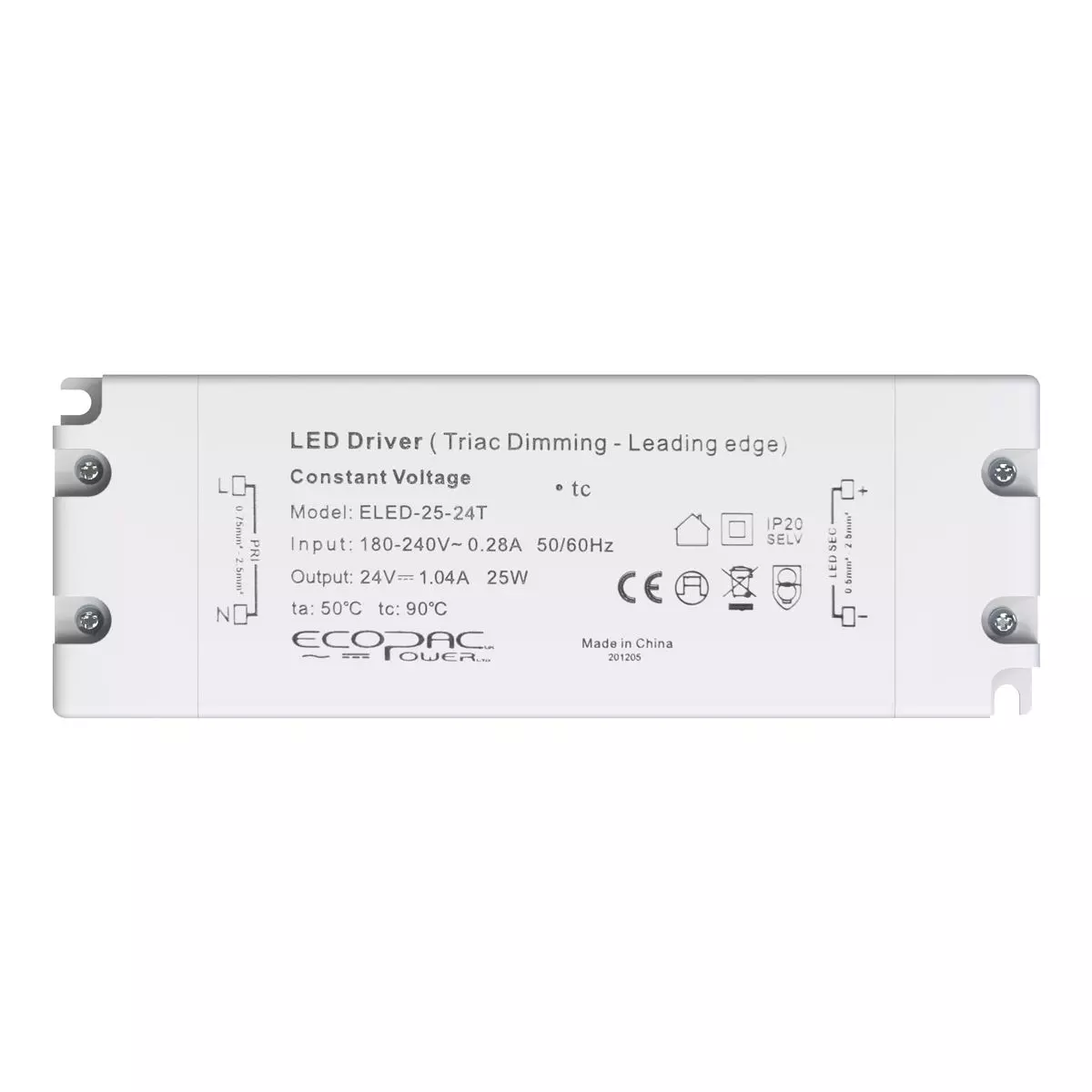 25w Dimmable LED Driver, Leading Edge Triac 12 or 24v DC