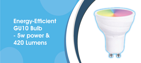 Smart GU10 LED Bulb, RGB + Whites - 5w, 300 Lumens